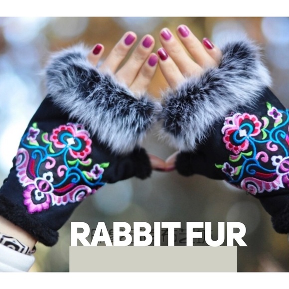 Accessories | Nwt Deluxe Rabbit Fur Fingerless Gloves | Poshmark